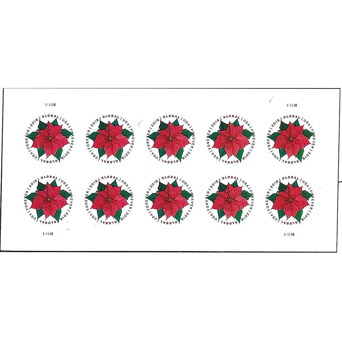 Global Poinsettia 1 Sheet of 10 International First Class Forever US Postage Stamps Mail Holiday Celebration Flower (10 stamps)