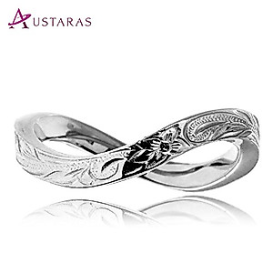 925 Sterling Silver Ring by Austaras - Light Ring for Women - Stainless Steel Finger Wedding Band Engagement or Wedding Hawaiian Rings Engraved with Hibiscus Flower Hypoallergenic Jewelry Size 6.5