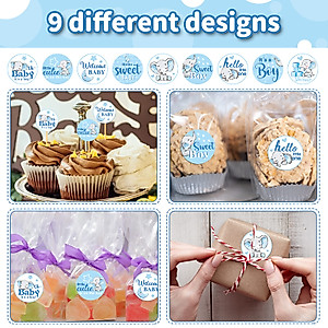 504 Pieces Baby Elephant Stickers Elephant Candy Stickers Labels Elephant Kisses Sticker Chocolate Mini Decorations for Sweet Girl Boy Baby Shower Birthday Party Supplies (Blue)