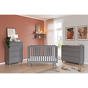 Child Craft SOHO 3 Piece Nursery Furniture Set, 4-in-1 Convertible Crib, 4 Drawer Chest and 3 Drawer Changing Table Dresser (Cool Gray)