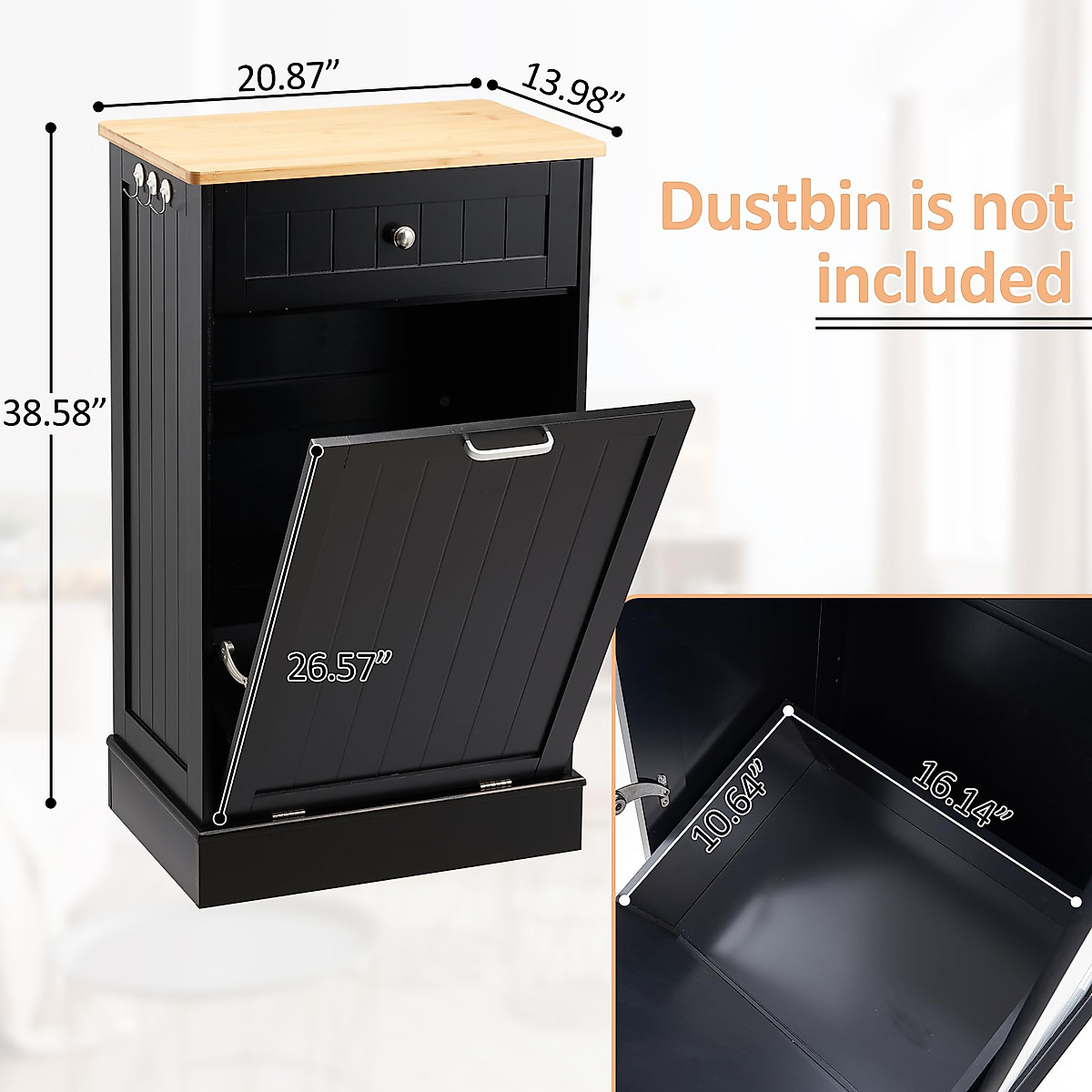 OUTGUAVA 13 Gallon Tilt Out Trash Cabinet Kitchen Waste Bins,50 Quart Laundry Hamper Tilt Out Pet Proof Hidden Trash Bin for Kitchen Living Room,Black