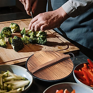 Cabilock Mini Kitchen Accessories 1 Set Wok Pan with Wood Wok Lid and Handles Nonstick Iron Deep Frying Pan with Flat Base for Stir- Fry Grilling Frying Steaming Stovetop Black Khaki Miniature Pot