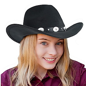 Classic Western-Cowboy-Hat for Women and Men - Wide Brim Roll Up Fedora-Hat Felt Cowboy Cowgirl Hat Fit for M-L (US, Numeric, 7, Black-3)