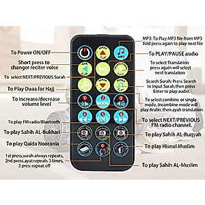 Ramadan Portable Digital Quran Speaker, Anlising Quran Speaker MP3 Player with Remote Control, Quran Translator, USB Rechargeable, 8GB FM Radio, Over 18 Reciters and 15 Translations Available(Gold)