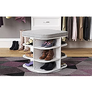ClosetMaid Shoe Storage Bench Ottoman, Rotating with Gray Cushion, Adjustable, White Finish