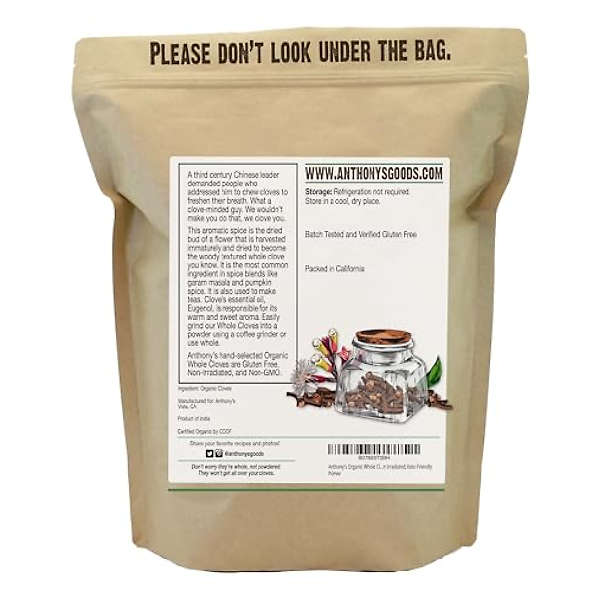 Anthony's Organic Whole Cloves, 1 lb, Gluten Free, Non GMO, Non Irradiated, Keto Friendly