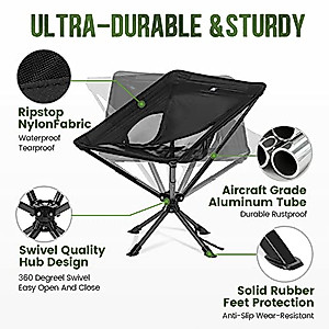 TCEK Swivel Portable Chair Camping Chairs - Small Compact Portable Chair for Adults That Setup in 8 Seconds, Lightweight Outdoor Folding Chair for Camping, Backpacking, Hiking, Beach, Support 300 LBS