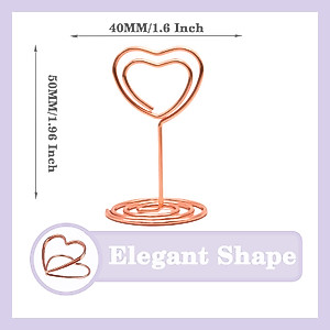 CUNGLIN Table Number Holders Place Card Holder Stand 20 Pack, Gold Heart Shape Holder for Wedding Party Mini Photo Playing Cards Holder Picture Menu Memo Clips