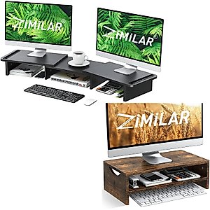 Zimilar Dual Monitor Stand Riser, Monitor Stand with Adjustable Length and Angle Monitor Stand Riser, 2 Tiers Laptop Computer Monitor Riser for PC Screen
