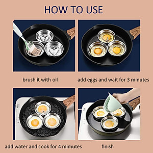 Stainless Steel Egg Poacher, 3-Cup Poached Egg Maker Cups, Nonstick Egg Steamer with Rack for Microwave Oven Stovetop Steamer