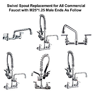 KWODE 6" Add-on Swivel Spout Replacement Part for Commercial Kitchen Sink Faucet, Short Swing Nozzle Chrome Polished
