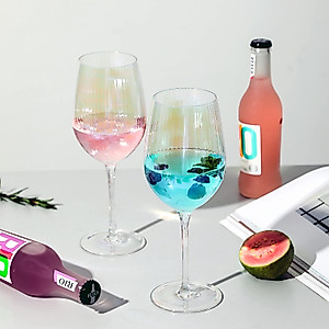 G Iridescent Wine Glass set of 2, 19 oz Pretty Cute Cool Rainbow Colorful Halloween Glassware Stemmed Holographic Shimmering Pearl Tinted Luster Red White Burgundy Southern Mixology Bar Glasses