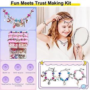 FOVRPUIB Charm Bracelet Making Kit,Toys for Girls Art Supplies Beads for Bracelets,Girls Toys Age 6-8 Years Old Friendship Bracelet Kit with Rings,Kids Toys for 6 7 8 9 Year Old Girls