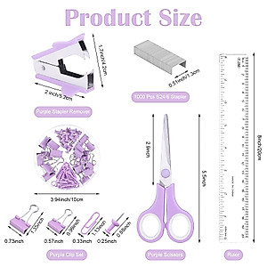 Purple Mesh Desk Organizer and Accessories, Purple Gift Purple Office Supplies 7 Compartments Desk Organizer with Stapler,Tape Dispenser,1000 Staples,Pen Holder,Staple Remover,Clips,Ruler,Scissors