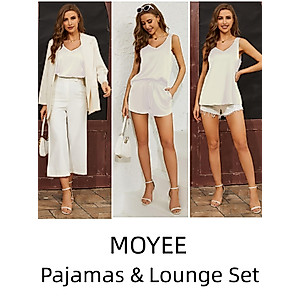 MOYEE Womens Silk Pajamas Set Satin Sleepwear Tank Tops and Loungewear Shorts Two Piece Pj Sets with Pockets(White, Large)