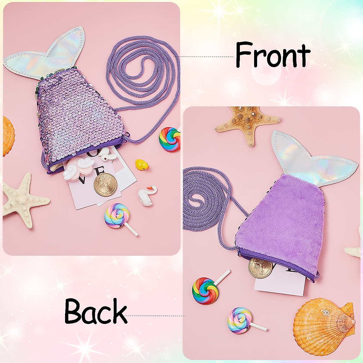 30 Pcs Mermaid Tail Coin Purse for Girls Mermaid Party Favors Mermaid Sequin Coin Purse for Kids Girls Mermaid Birthday Party Decorations