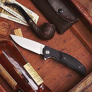Pocket Knife - Black Folding Knofe with G10 Handle - 9CR18MOV Stainless Steel - Multipurpose Work Jack Tactical Knives - Best for EDC Camping Fishing Hiking Hunting - Cool Gifts for Men S-22
