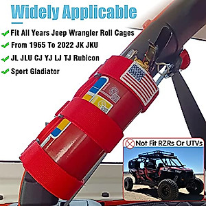 Fire Extinguisher Holder Roll Bar Adjustable Strap Brackets Fits for Jeep Wrangler Unlimited CJ YJ TJ LJ JK JKU JL JLU,Red with USA Flag Pattern
