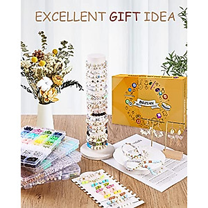 BOZUAN 4 Boxes 14220 PCS Polymer Clay Beads for Bracelet Making Kit for Teen Girls Ages 6-12, Jewelry Making Kit with White Turquoise, Volcanic Stones, Obsidian, Crystal Stones and So On