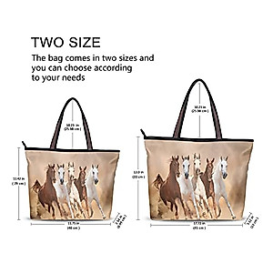 Womens Tote Bag Horse Handbags with Zipper Pockets Lady Daily Use Bags