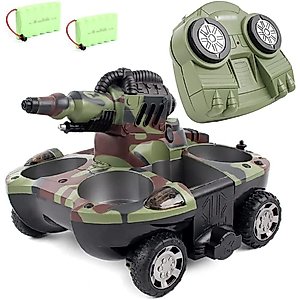 Beach Toys 360° Rotating RC Car 2.4G Remote Control Amphibious Waterproof Military Tanks and Ships RC Water Jet Deformation Fighting Vehicles Outdoor All Terrain RC Cars for Children