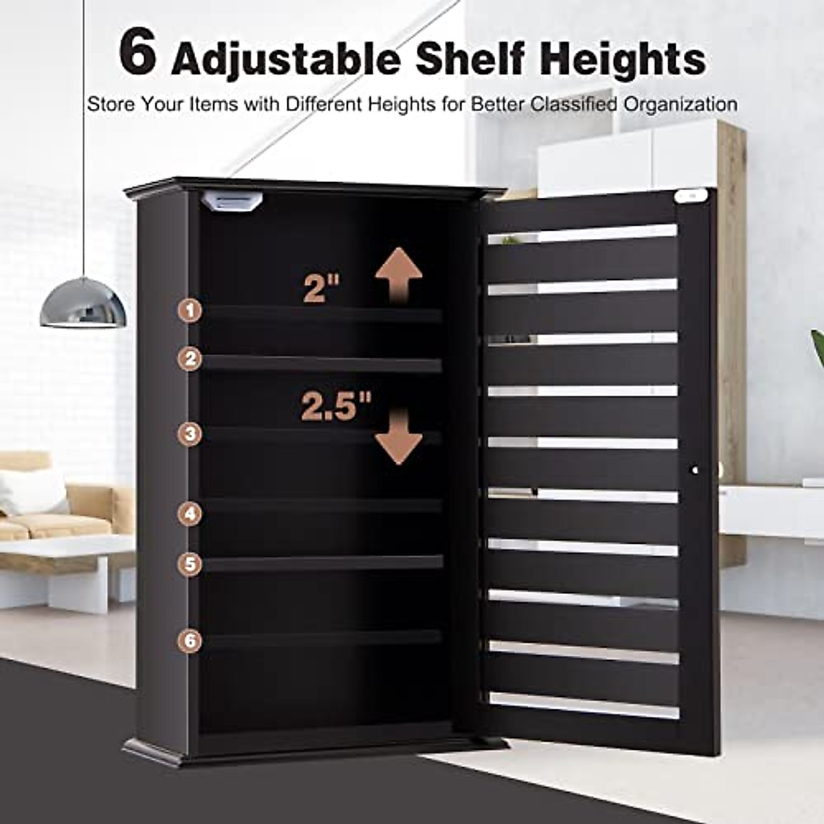 Bathroom Cabinet Wall Mount with Door and Adjustable Shelf, 14"x22" Wooden Medicine Cabinet Over Toilet Storage Wall Hanging Cabinets for Bathroom, Bedroom, Kitchen, Laundry Room (Black)