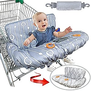 Shopping Cart Cover for Baby Grocery Cart Cover for Baby boy and Baby Girl, High Chair Cover for Baby and Toddler, Baby Registry Gift - Waterproof - Extra Large - Cotton - Double Sided (Grey)