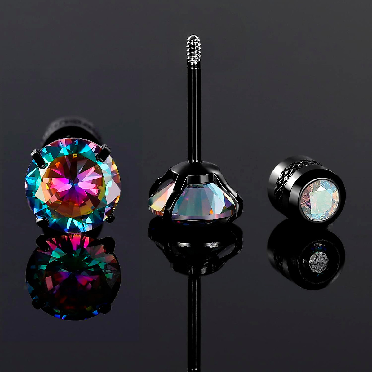 Titanium Round CZ Screw Flat Back Earrings Stud Earrings For Women Men Hypoallergenic for Sensitive Ears