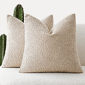 Foindtower Pack of 2 Textured Boucle Throw Pillow Covers Accent Solid Pillow Cases Cozy Soft Decorative Couch Cushion Case for Chair Sofa Bedroom Living Room Home Decor, 18 x 18 Inch,Oatmeal