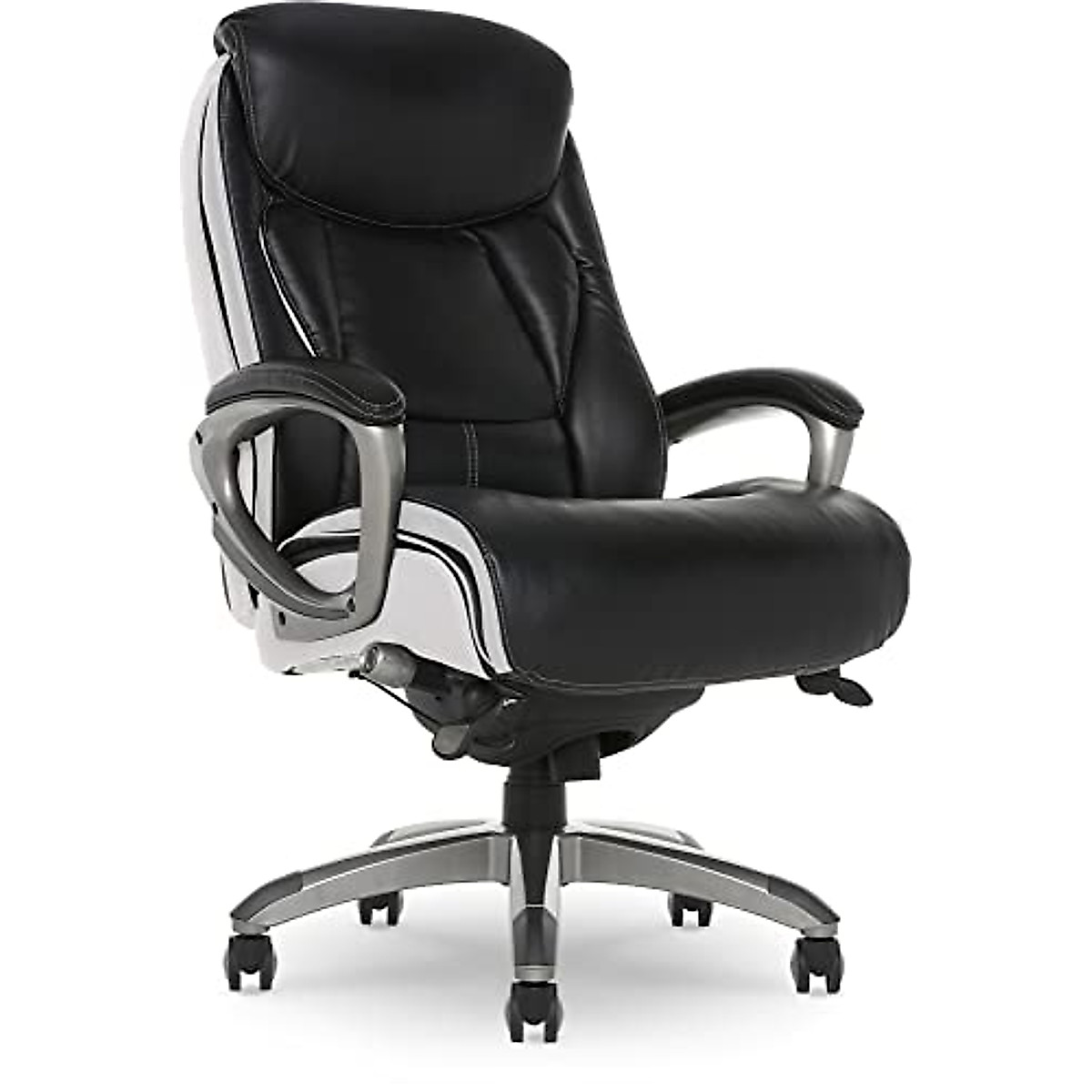 Serta Executive Office Smart Layers Technology Leather and Mesh Ergonomic Computer Chair with Contoured Lumbar and ComfortCoils, Black & White