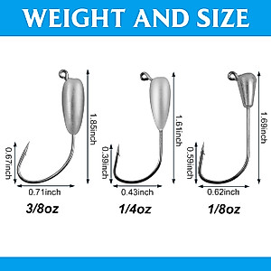 Tube Jig Heads Tube Bait Jig Hooks for Bass Fishing Unpainted Tube Bait Hooks Freshwater Saltwater Fishing Hooks Tube Jigs 1/8oz 1/4oz 3/8oz