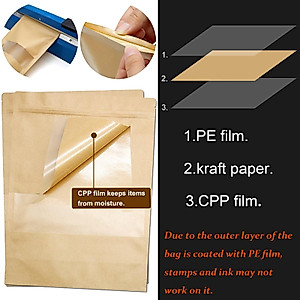 Blisstime Stand Up Pouch Bags, 50 Pack Kraft Pouch with Tear Notch and Matte Window, Heat sealable Zip Lock Food Storage Bag (3.5" X 5.5")