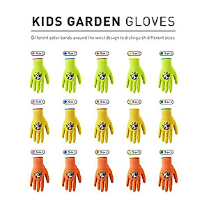 HANDLANDY Kids Gardening Gloves for Age 2-13 Latex Free, 3 Pairs Nitrile Coated Toddler Garden Gloves for Childrens Little Girls Boys Youth (Size 2（for age 2-4）)