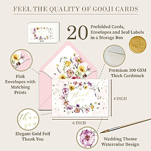 Gooji 4x6 Spring Floral Thank You Cards with Envelopes (Bulk 20-Pack) Bridal Shower Thank You Cards with Envelopes | Birthday Party, Baby Shower, Weddings, Greeting, Blank Notes, Small Business