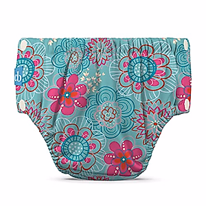 Charlie Banana Reusable Swim Diaper with Snaps, Easy On and Off, Snug Fit to Prevent Leaks, Floriana, Size L (22-34 lbs)