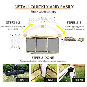 VIVOHOME 10x10ft Easy Pop-Up Canopy, Outdoor Screen Tent with Mesh Mosquito Netting Side Walls for Camping Picnic Party Deck Yard Events, Beige