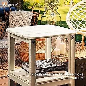 LovoIn Adirondack Table Outdoor Rectangular Side Table, Easy-Maintenance & Weather-Resistant Poly Lumber End Tables for Patio, Garden, Lawn, Indoor Outdoor Companion (Beige)
