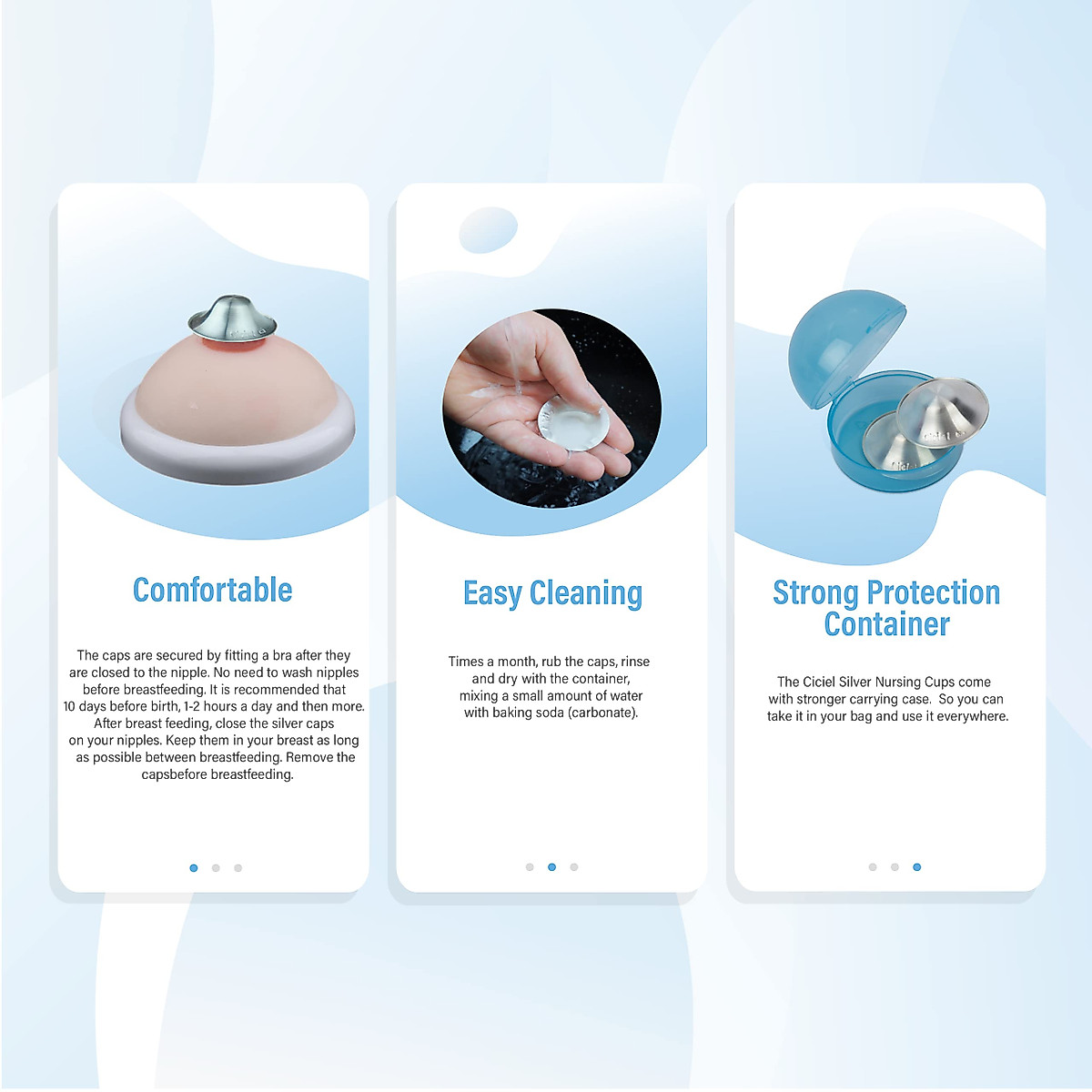 Ciciel The Original Silver Nursing Cups - Nipple Shield - Breastfeeding Essentials Must Haves - Nipple Shields for Breastfeeding Newborn - (Regular (Blue Case))