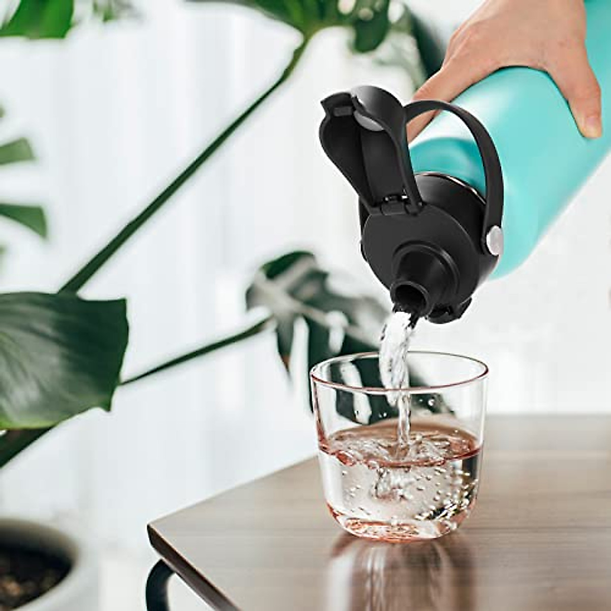 EIPOSAU Auto Flip Lid for Hydro Flask Wide Mouth, Great Spout Lid for Simple Modern, Takeya, Iron Flask and Other Brands, Replacement Lid with Button Lock, Black, 2Pack