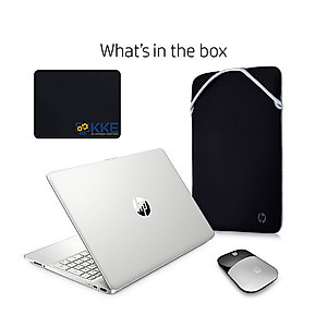 HP 15z-Laptop, 15.6" HD Screen, AMD Athlon 3050U-Processor, 8GB-RAM, 128GB SSD, Webcam, 1-Year Microsoft 365, Windows 10 Home, Bundle,Silver