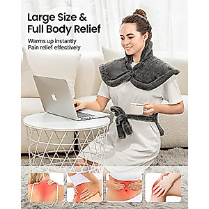 RENPHO Weighted Heating Pad for Back Pain Relief, 24"x33'' Electric Heat Pads for Neck and Shoulders, Fast-Heating, Auto Shut Off, Gifts for Women, ETL Certified, Gray