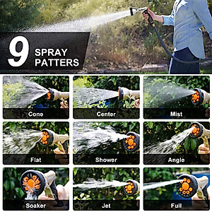 HouGariee Hose Nozzles 9 Adjustable Patterns Hose Spray Nozzle Heavy Duty Metal Hose Nozzle Spray Slip Resistant Water Sprayer for Cleaning/Watering Lawn Garden/Pets Shower/Car Washing, silvery-4