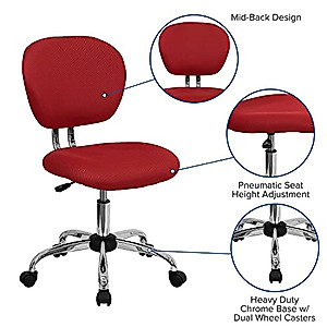 Flash Furniture Beverly Mid-Back Red Mesh Padded Swivel Task Office Chair with Chrome Base