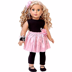 - Showtime - 5 Piece Outfit - Black Unitard, Pink Tutu Skirt, Ballet Slippers, Corsage, Hairpiece - Clothes Fits 18 Inch Doll (Doll Not Included)