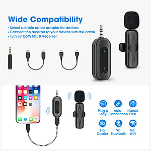 ZMOTG Wireless Lavalier Microphone, Lapel Mic for iPhone/Android/Camera/PC, Mini Clip-On Mic with 3 Cable Adapters for Video Recording, YouTube, TikTok, Vlogging, Interviews, and Live Streaming