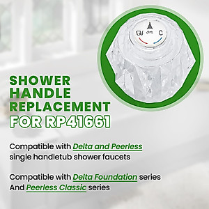 Shower Faucet Handle Replacement for RP41661, Replacement Shower Handle Compatible with Delta and Peerless Single Handle Tub Faucets, Clear Acrylic Shower Faucet Handle