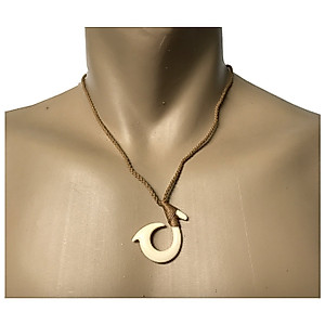Hawaiian Jewelry Hand Carved Round Hawaii Fish Hook White Buffalo Bone Hawaii Necklace