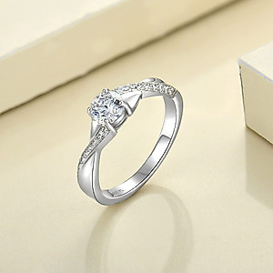 YL 925 Sterling Silver Engagement Ring 5MM 3A Cubic Zirconia Infinity Ring for Women-size7