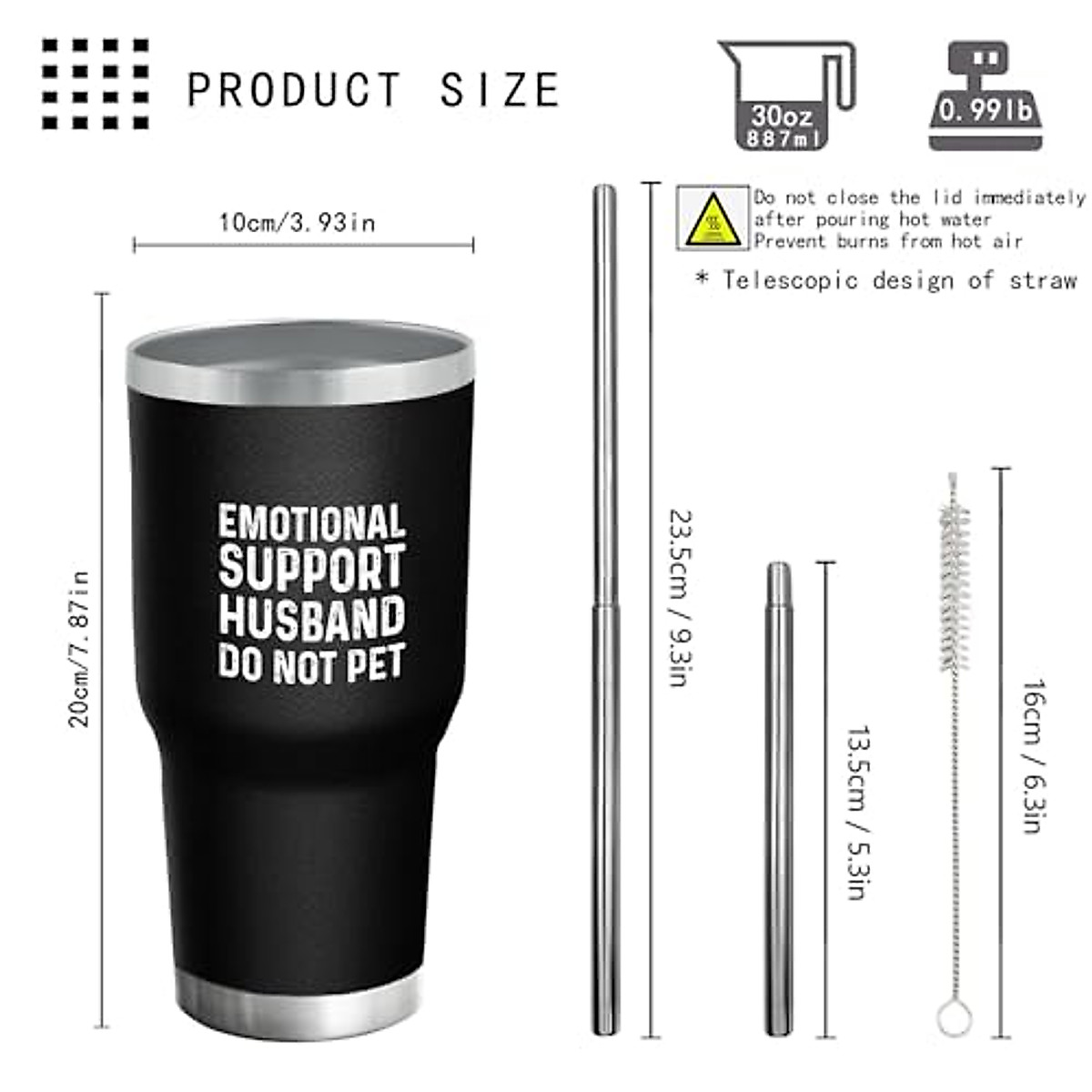 liabiliies Emotional Support Husband Do Not Pet Tumbler Coffee Tumblers 30 oz Tumbler with Lid and Straw Insulated Tumblers Stainless Steel Tumbler