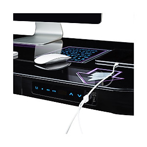 Seville Classics Airlift Electric Height Adjustable Desk with Tempered Glass Top, USB Charging Ergonomic Sit Stand Modern Home Office Workstation, 47.5" x 24" Pull Out Drawer, Black